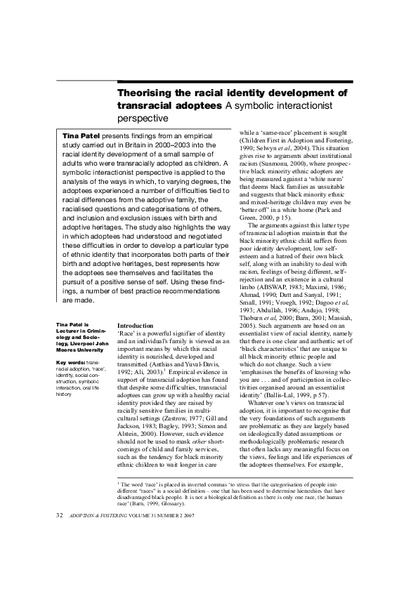 (PDF) Theorising the Racial Identity Development of Transracial ...