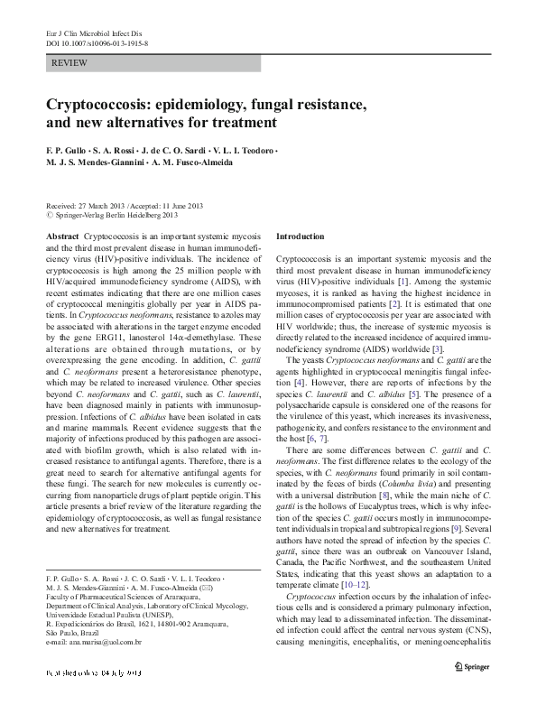 (PDF) Cryptococcosis: epidemiology, fungal resistance, and new ...