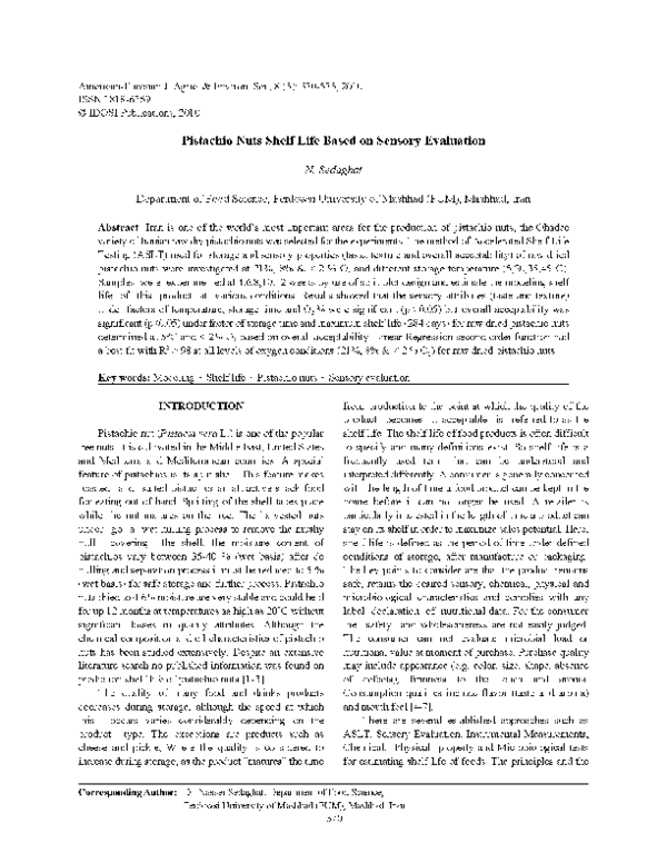 (PDF) Pistachio Nuts Shelf Life Based on Sensory Evaluation