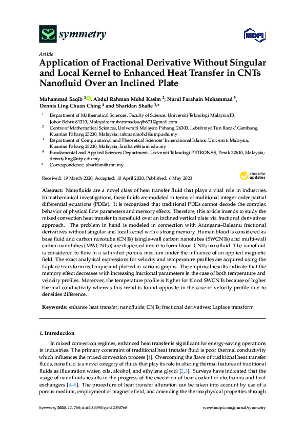 Pdf Application Of Fractional Derivative Without Singular And Local