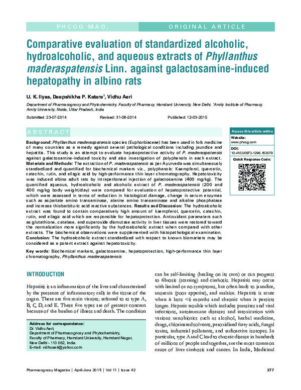 Pdf Comparative Evaluation Of Standardized Alcoholic Hydroalcoholic And Aqueous Extracts Of