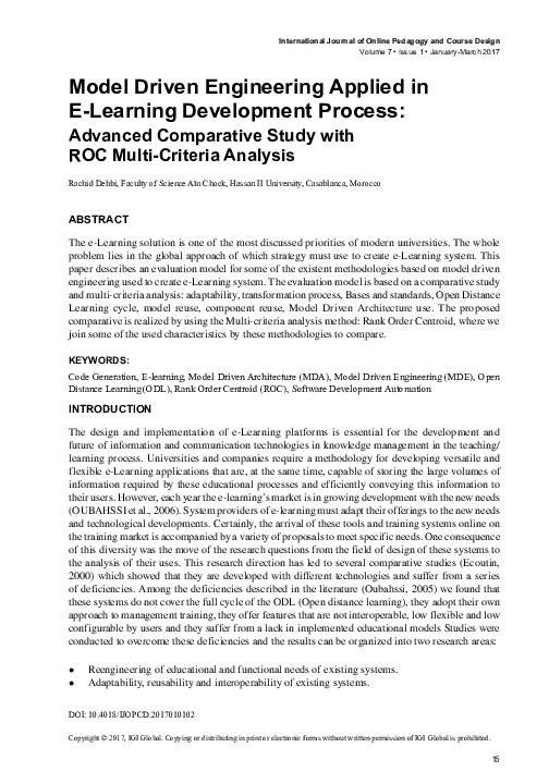 Pdf Model Driven Engineering Applied In E Learning Development Process Rachid Dehbi