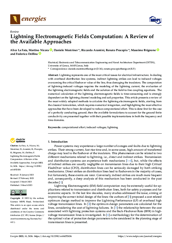 Pdf Lightning Electromagnetic Fields Computation A Review Of The Available Approaches