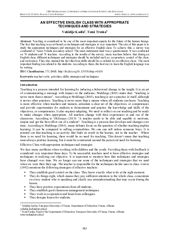 (PDF) An Effective English Class with Appropriate Techniques and Strategies