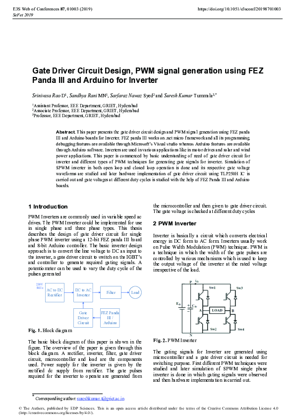 (PDF) Gate Driver Circuit Design, PWM signal generation using FEZ Panda III and Arduino for Inverter