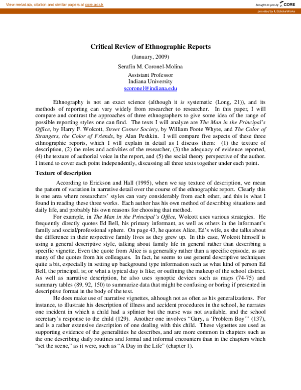 (PDF) Critical Review of Ethnographic Reports