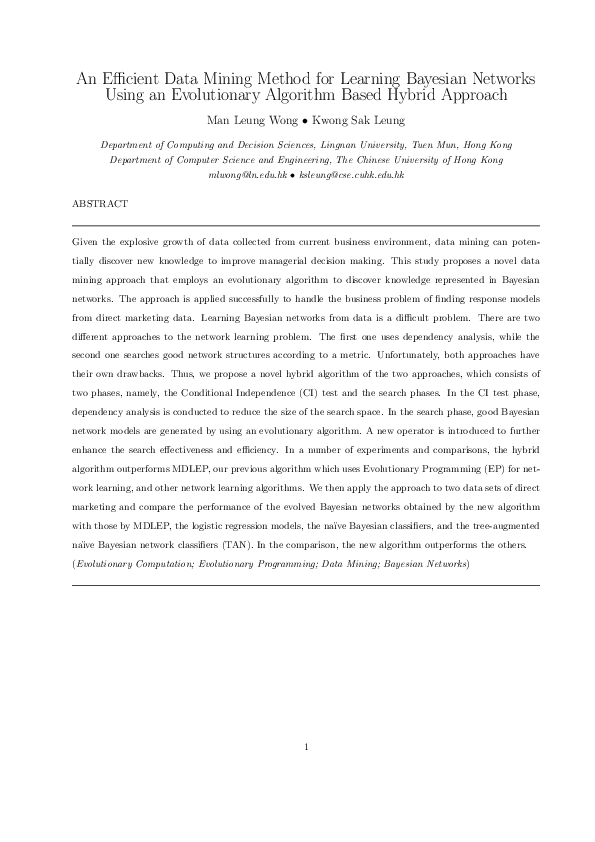 (PDF) An Efficient Data Mining Method for Learning Bayesian Networks Using an Evolutionary ...