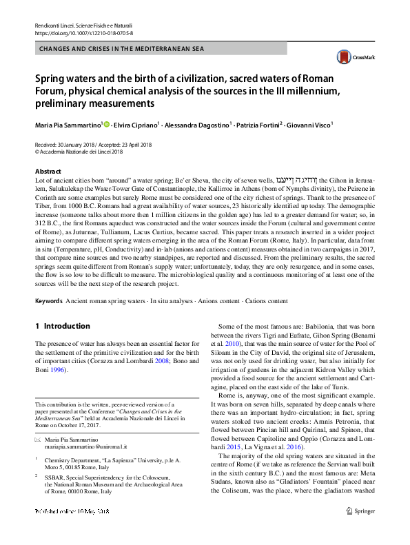 (PDF) Spring waters and the birth of a civilization, sacred waters of Roman Forum, physical ...