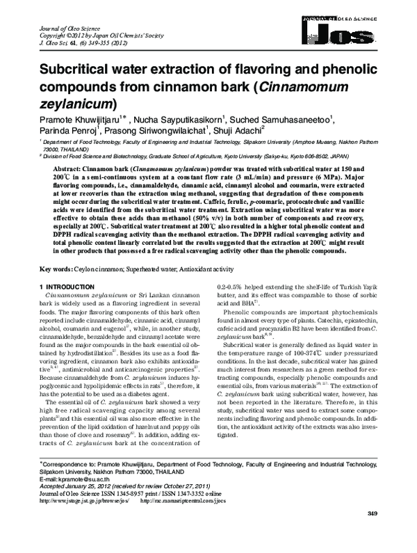 Subcritical water extraction of flavoring and phenolic compounds from ...