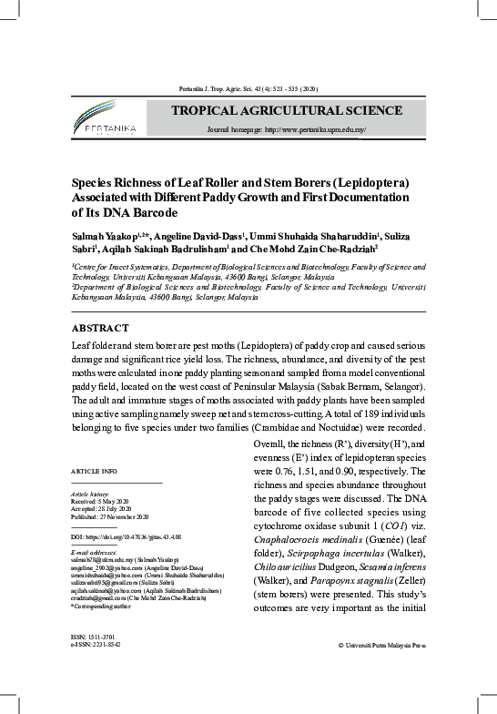 (PDF) Richness of Leaf Rollers and Stem Borers in Paddy Fields