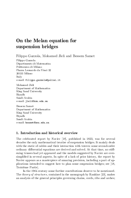 (PDF) On the Melan equation for suspension bridges