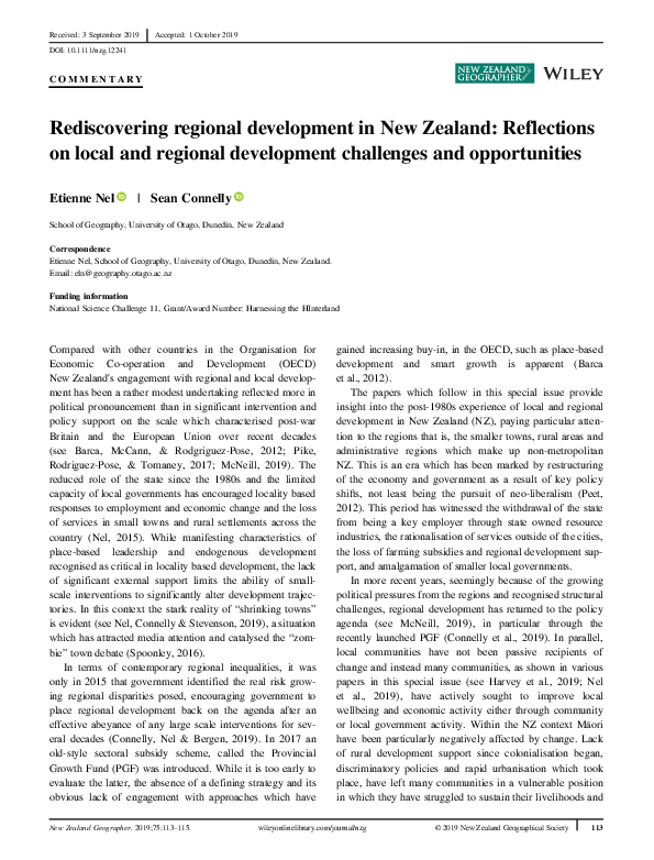 (PDF) Rediscovering regional development in New Zealand: Reflections on ...