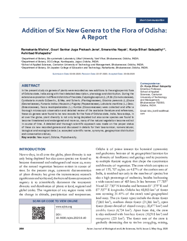 (PDF) Addition of Six New Genera to the Flora of Odisha: A Report