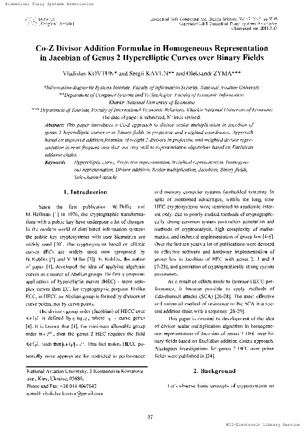 (PDF) Co-Z Divisor Addition Formulae in Homogeneous Representation in ...