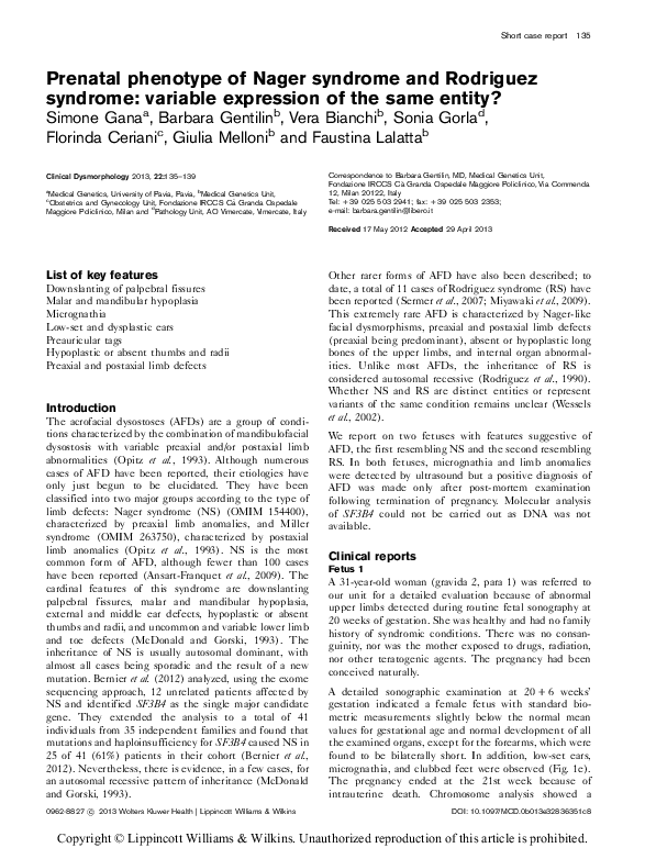 (PDF) Prenatal phenotype of Nager syndrome and Rodriguez syndrome