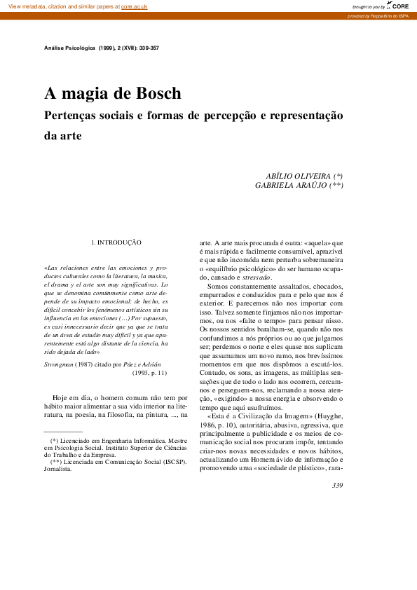 (PDF) A magia de Bosch: pertenças sociais e formas de percepção e ...