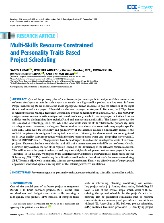 (PDF) Multi-Skills Resource Constrained and Personality Traits Based ...