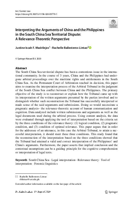 (PDF) Interpreting the Arguments of China and the Philippines in the ...