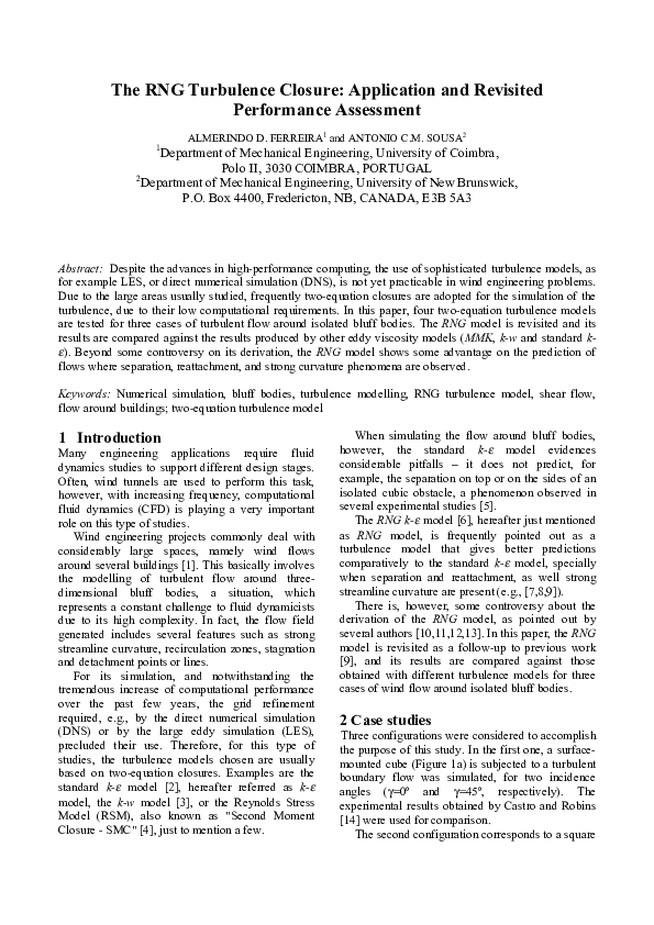 (PDF) The RNG Turbulence Closure : Application and Revisited Performance Assessment