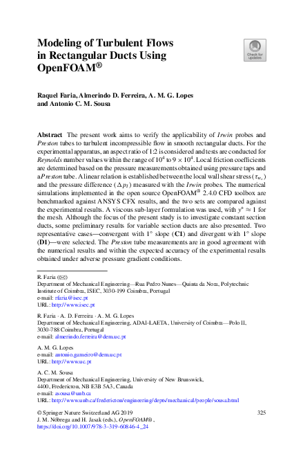 Pdf Modeling Of Turbulent Flows In Rectangular Ducts Using Openfoam®