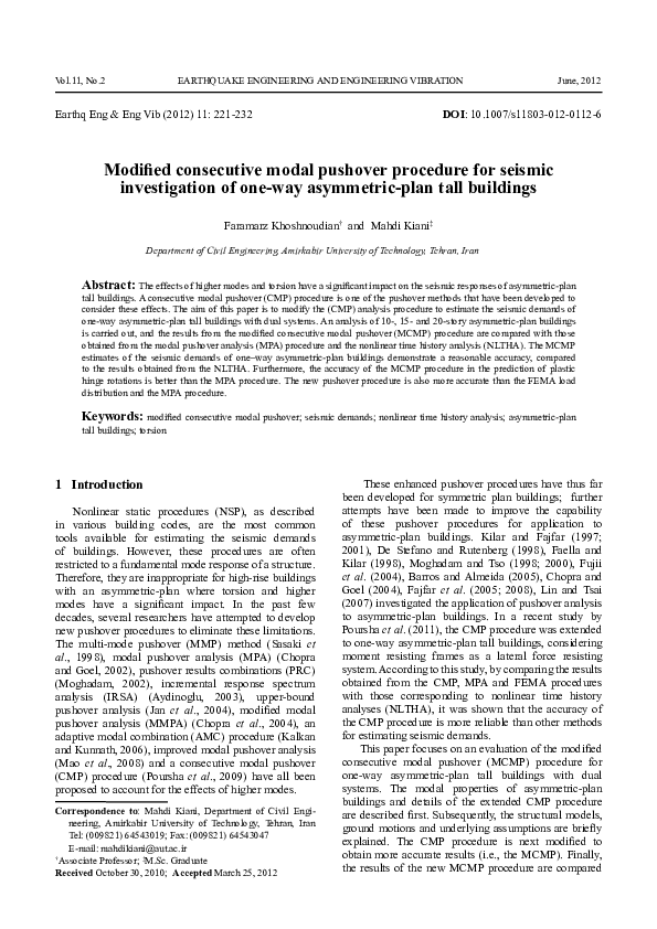 (PDF) Modified consecutive modal pushover procedure for seismic ...