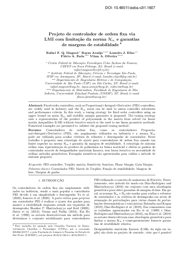 (PDF) Projeto de controlador de ordem fixa via LMI com limitação da ...