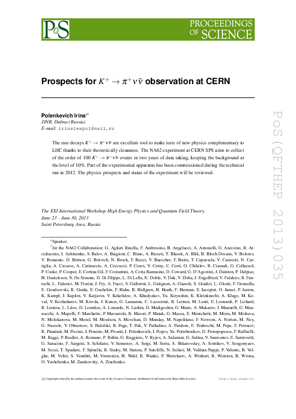 (PDF) Prospects for K\rightarrow p+ nu nubar observation at CERN