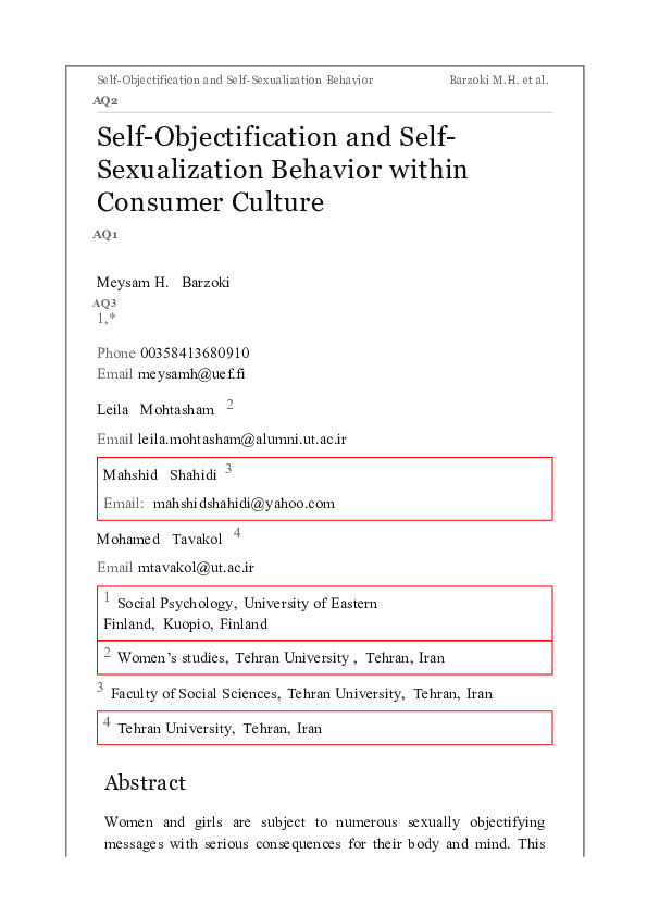 (PDF) Self-Objectification and Self-Sexualization Behavior within ...