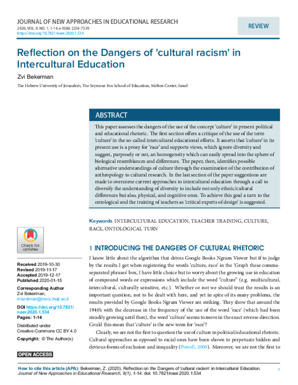 (PDF) Reflection on the Dangers of 'Cultural Racism' in Intercultural ...