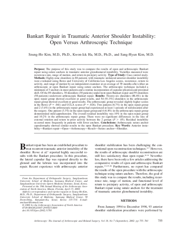 (PDF) Bankart repair in traumatic anterior shoulder instability