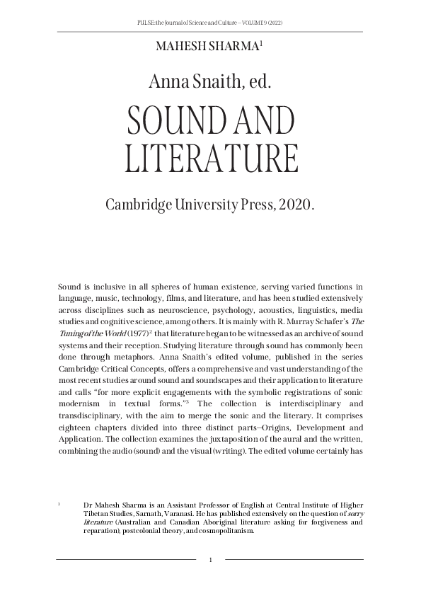 (PDF) Anna Snaith, ed: SOUND AND LITERATURE - by Mahesh Sharma