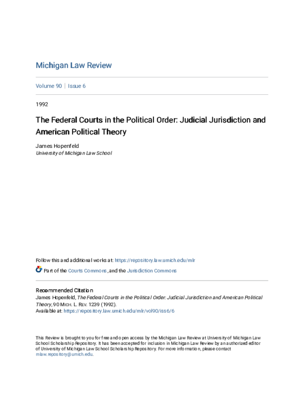 (PDF) The Federal Courts in the Political Order: Judicial Jurisdiction ...