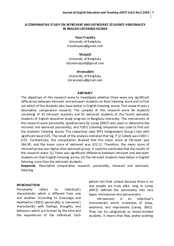 (PDF) A Comparative Study on Introvert and Extrovert Students Personality in English Listening ...