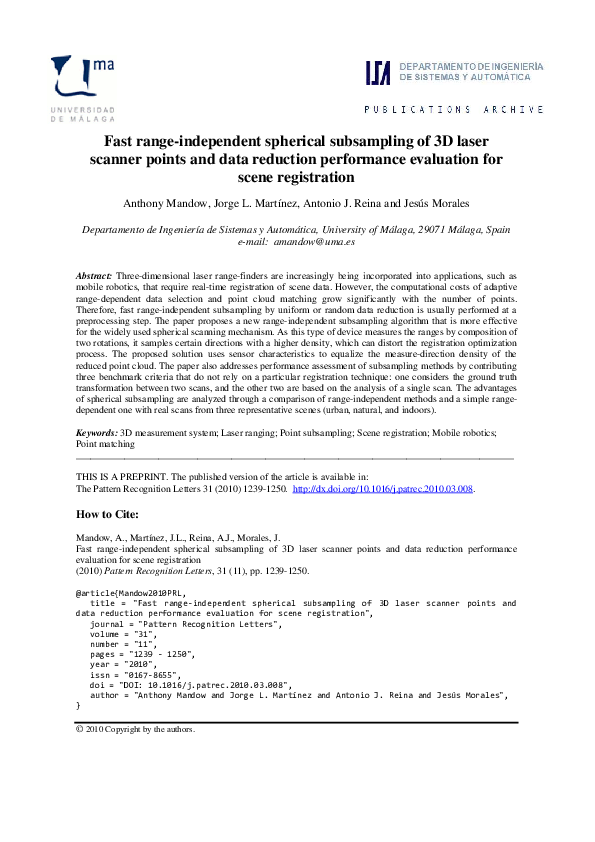 Pdf Fast Range Independent Spherical Subsampling Of 3d Laser Scanner Points And Data Reduction