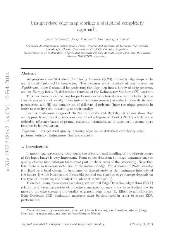 Pdf Unsupervised Edge Map Scoring A Statistical Complexity Approach