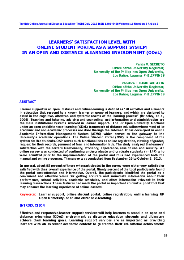 (PDF) LEARNERS’ SATISFACTION LEVEL WITH ONLINE STUDENT PORTAL AS A ...
