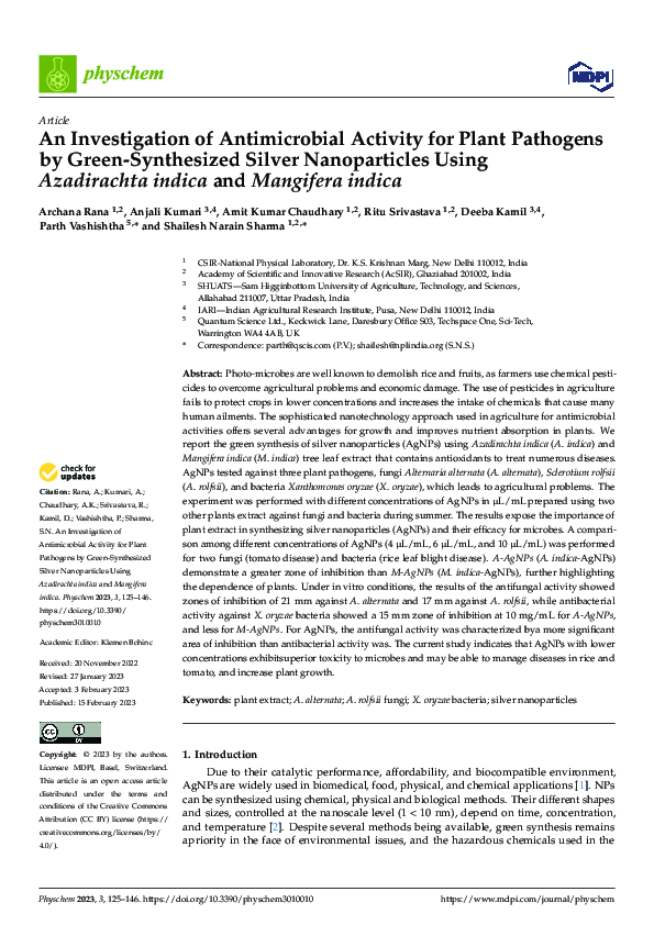 (PDF) An Investigation of Antimicrobial Activity for Plant Pathogens by Green-Synthesized Silver ...
