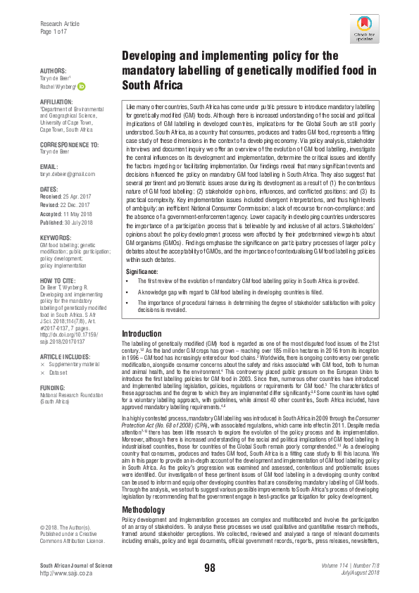(PDF) Developing and implementing policy for the mandatory labelling of ...