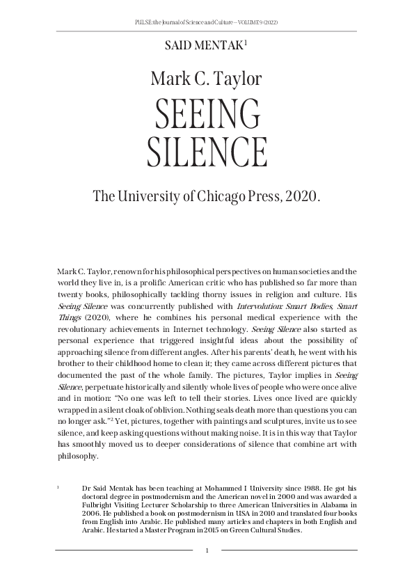 (PDF) Mark C. Taylor: SEEING SILENCE - by Said Mentak