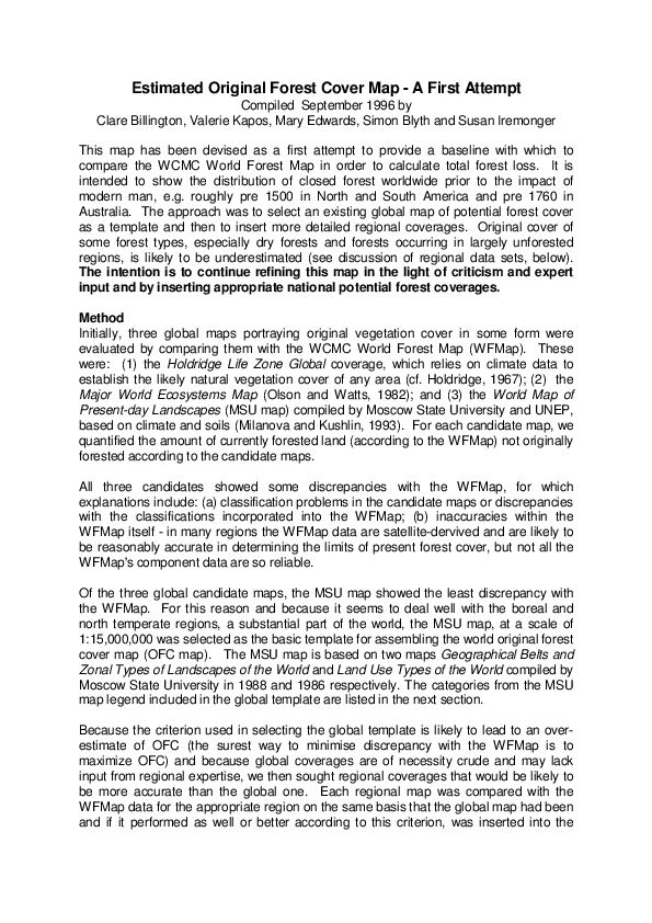 (PDF) Estimated Original Forest Cover Map - A First Attempt