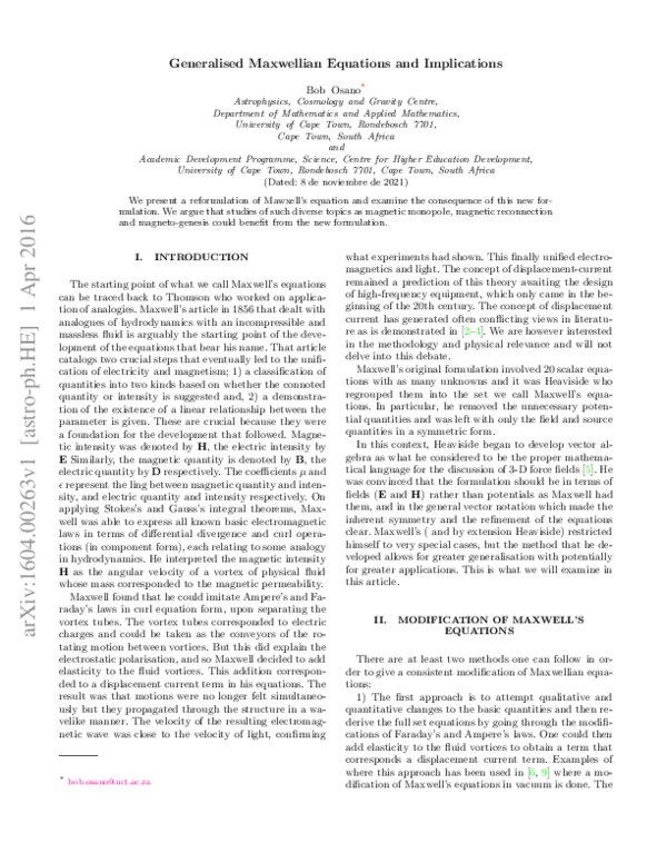 (PDF) Generalised Maxwellian Equations and their Implications