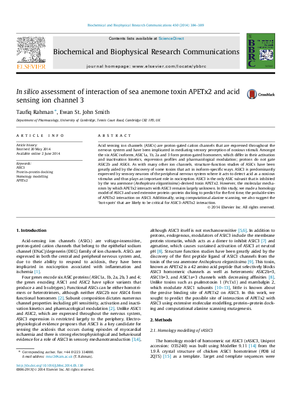 (PDF) In silico assessment of interaction of sea anemone toxin APETx2 ...