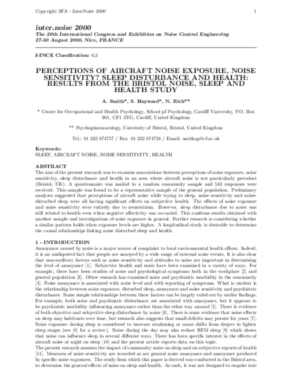 (PDF) Perceptions of aircraft noise exposure, noise sensitivity? sleep ...