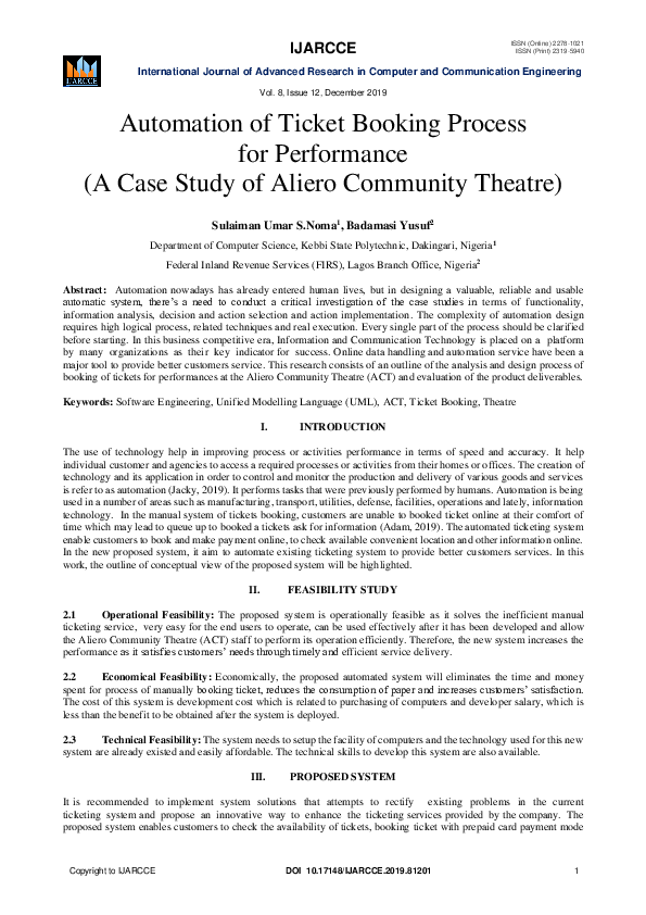 (PDF) Automation of Ticket Booking Process for Performance (A Case ...