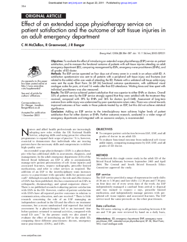 (PDF) Effect of an extended scope physiotherapy service on patient ...