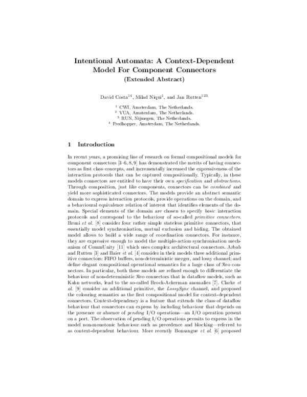 (PDF) Intentional Automata: A Context-Dependent Model for Component Connectors
