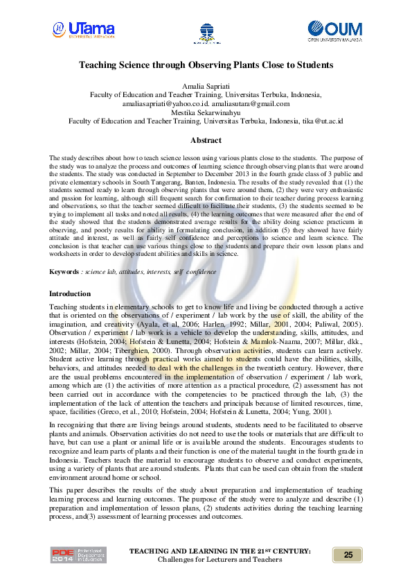 (PDF) Teaching Science Through Observing Plants Close to Students