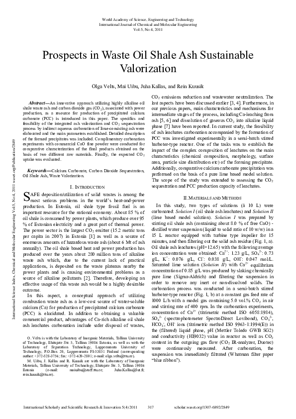 (PDF) Prospects In Waste Oil Shale Ash Sustainable Valorization
