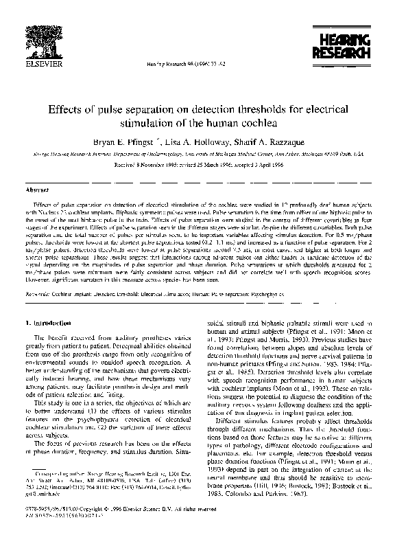(PDF) Effects of pulse separation on detection thresholds for ...