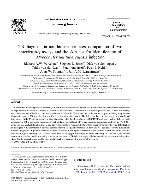 (PDF) TB diagnosis in non-human primates: comparison of two interferon ...